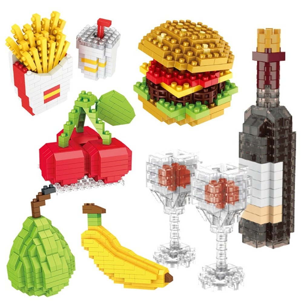 MOC NON Mini Food Fast Food Fruit 3D Model Building Blocks DIY Wine Bu ...